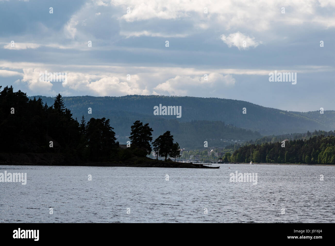 typical norway sea shore countryside landscape view with islands and ...