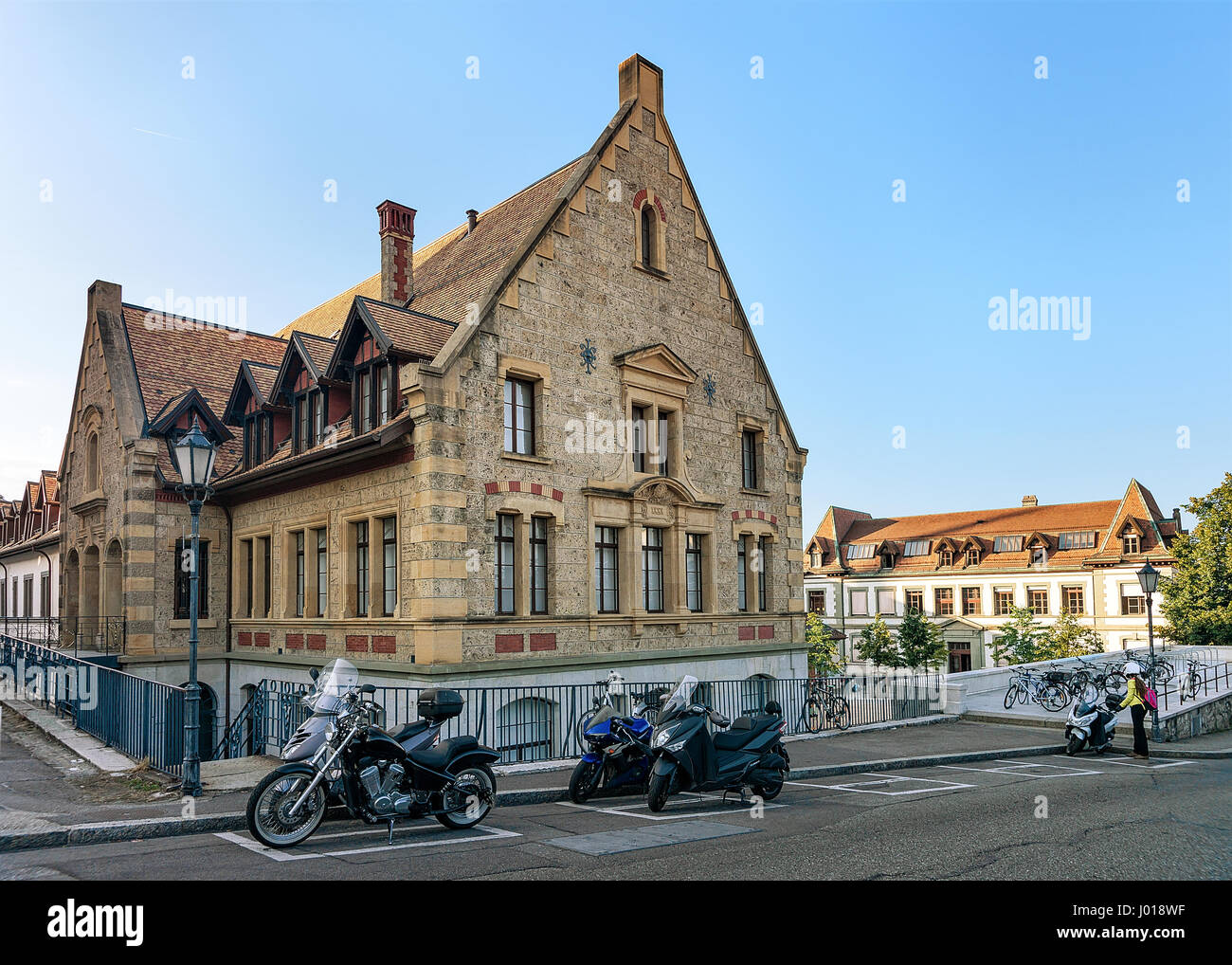 College Calvin secondary school in Geneva of Switzerland. Person on the ...