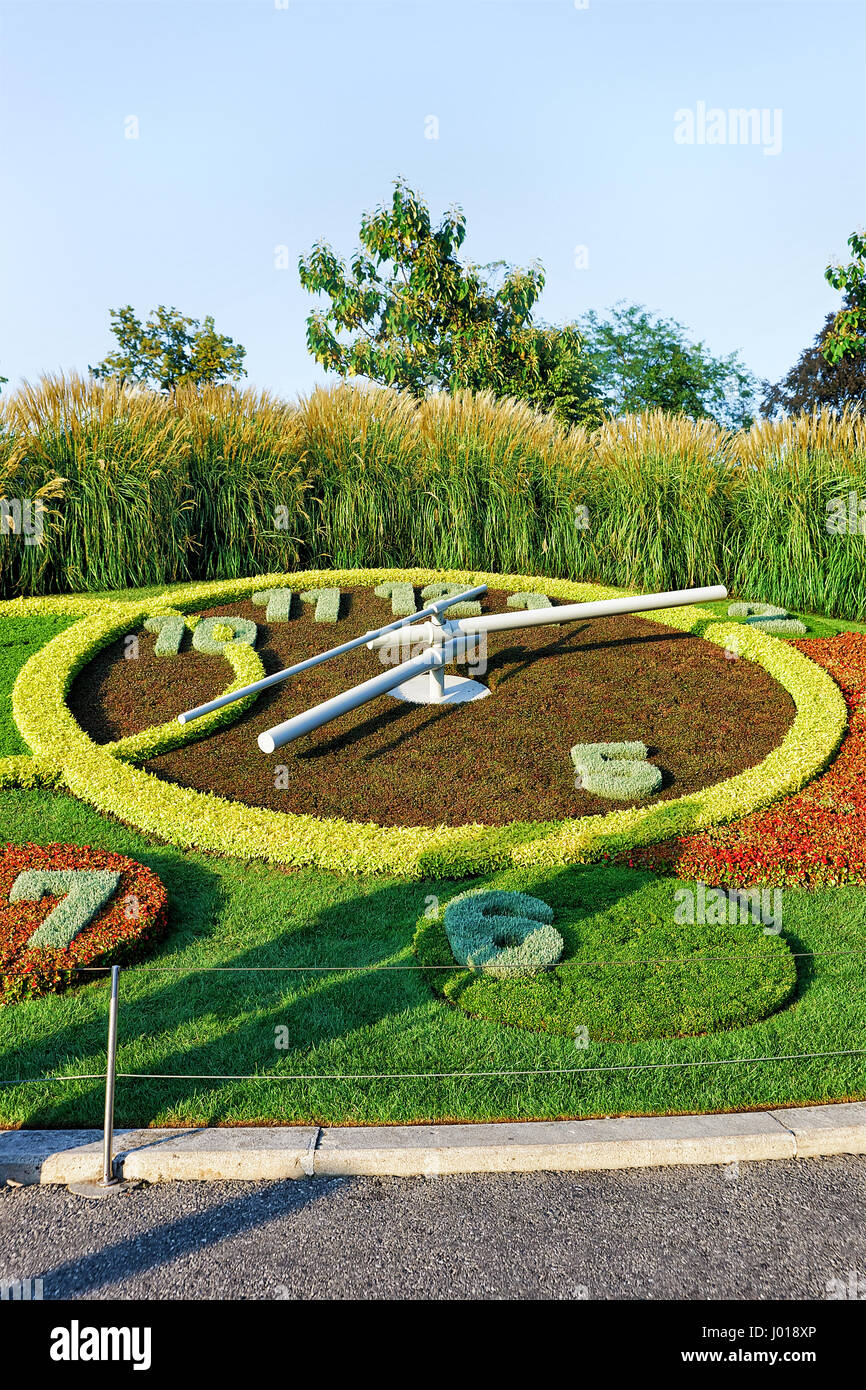 Flower Clock in English Garden in Geneva city center, Switzerland Stock ...