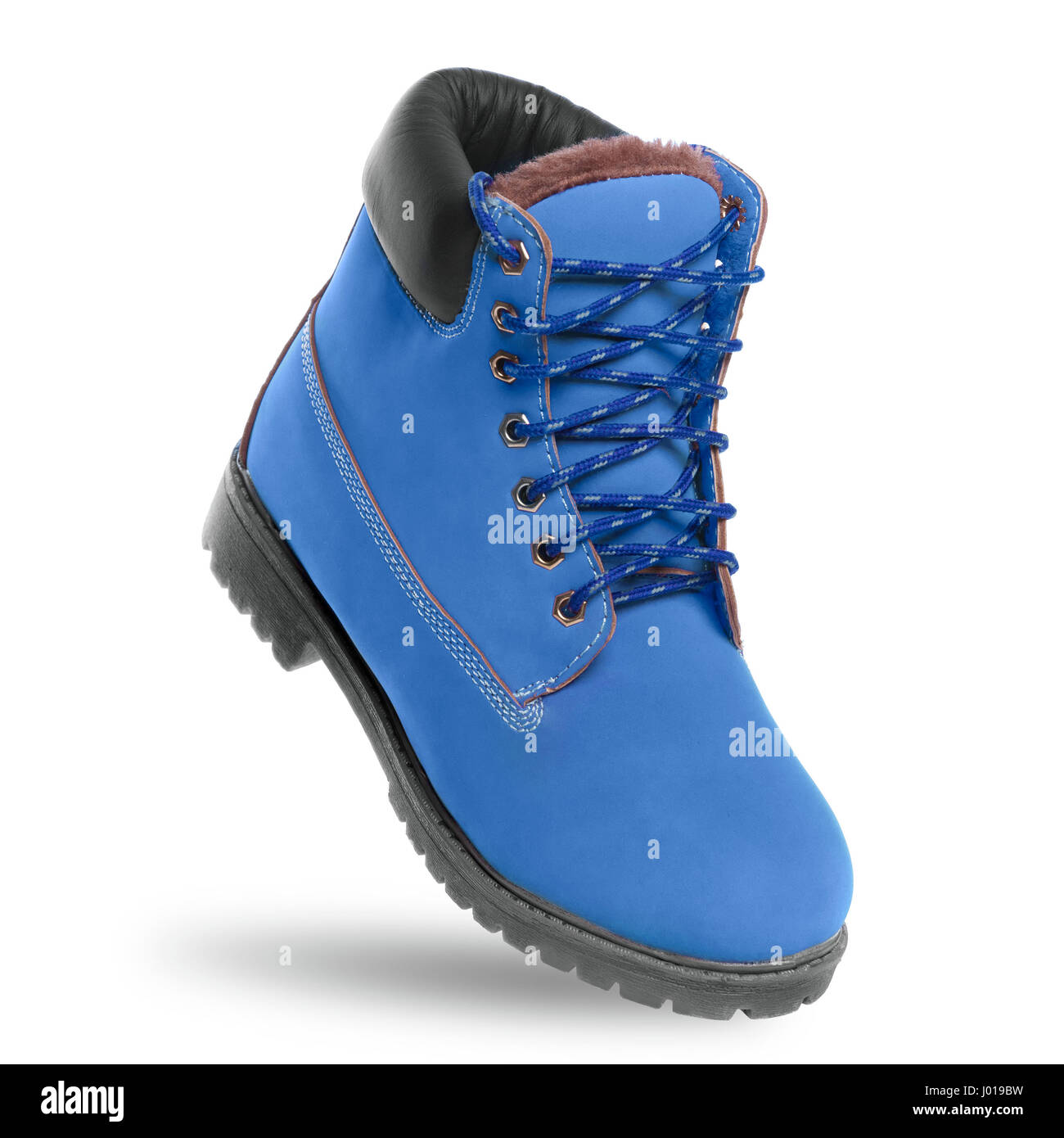 Blue boot. Angle view. Isolated on white background Stock Photo - Alamy