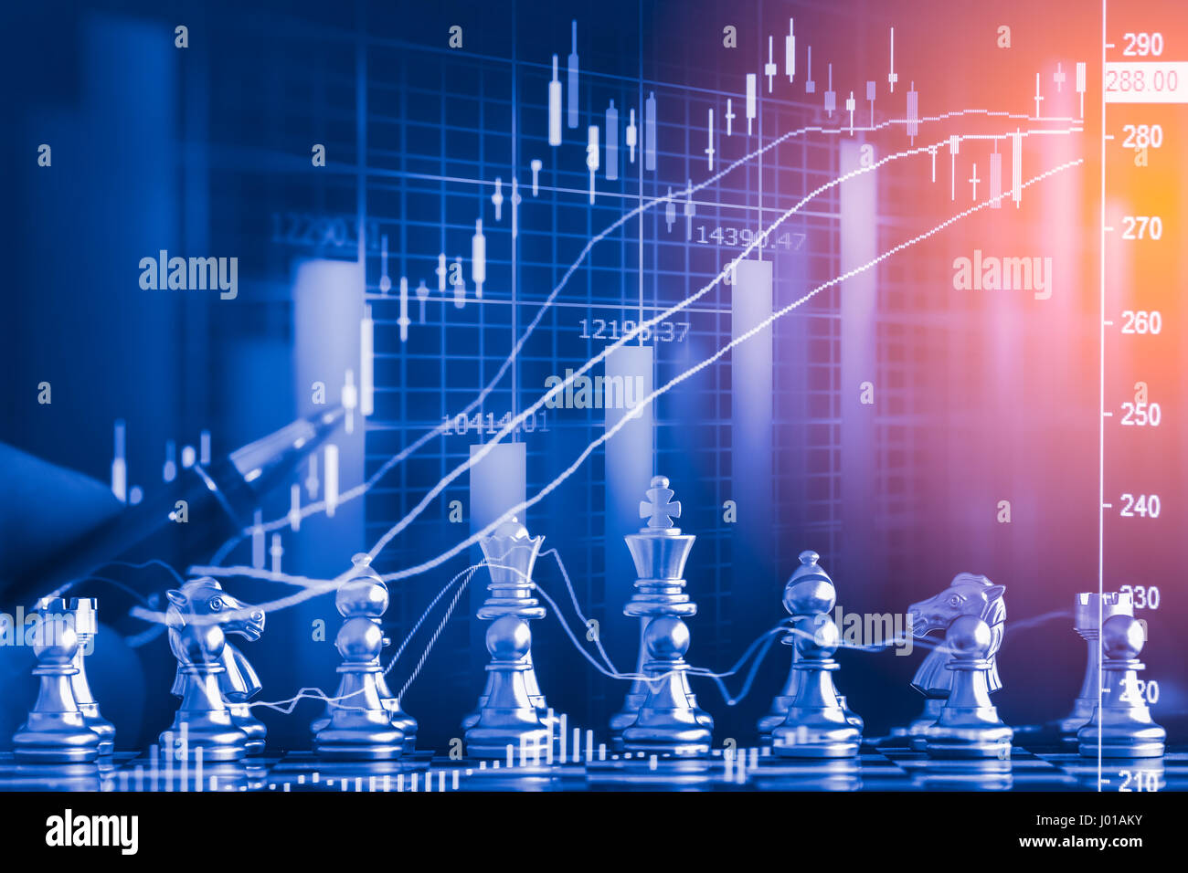 Business game on digital stock market financial and chess background ...