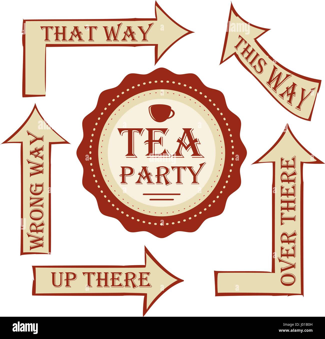 Tea party package. vector set signpost with sticker. decorate wedding ...