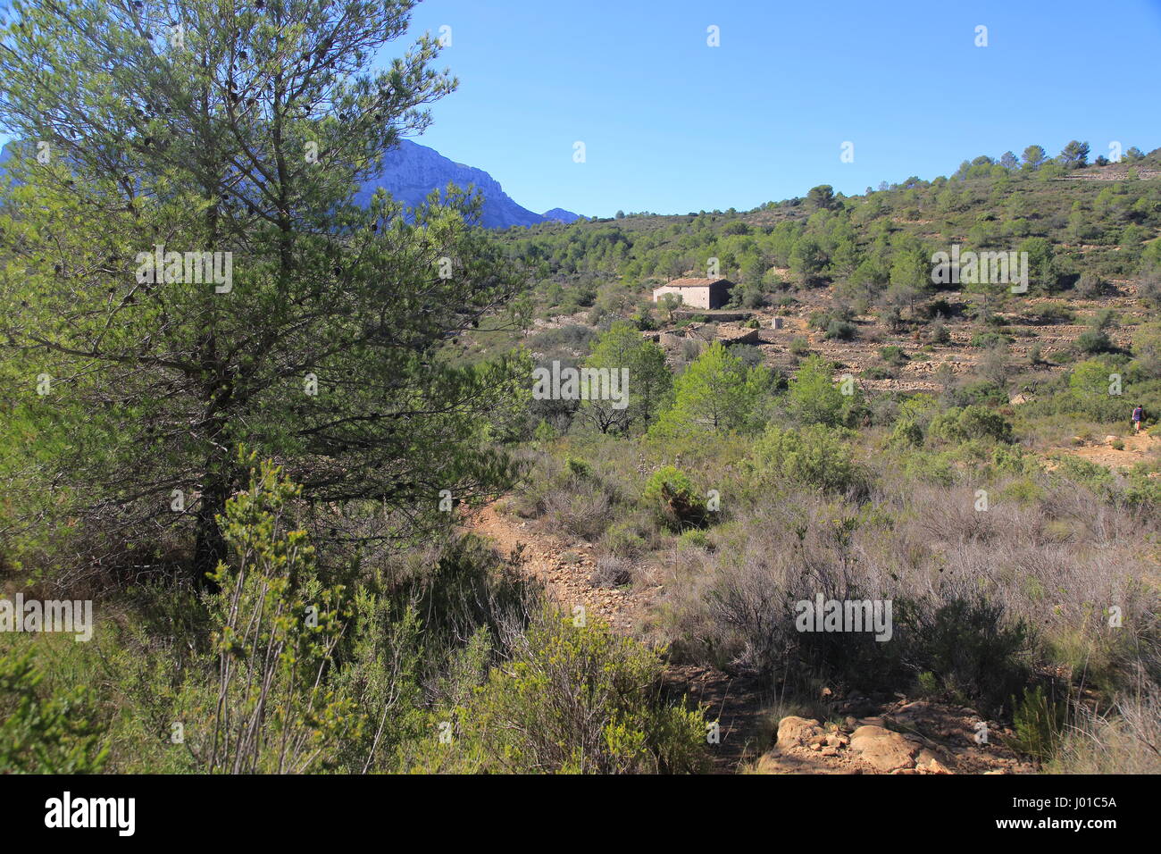 Mountain landscape abandoned farmhouse near Xalo or Jalon, Marina Alta ...