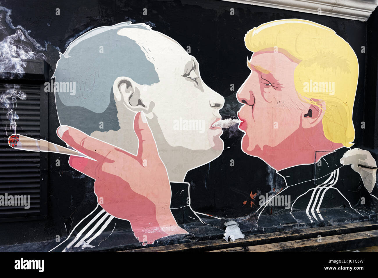 Vilnius, Lithuania - February 25, 2017: Donald Trump kissing Vladimir ...