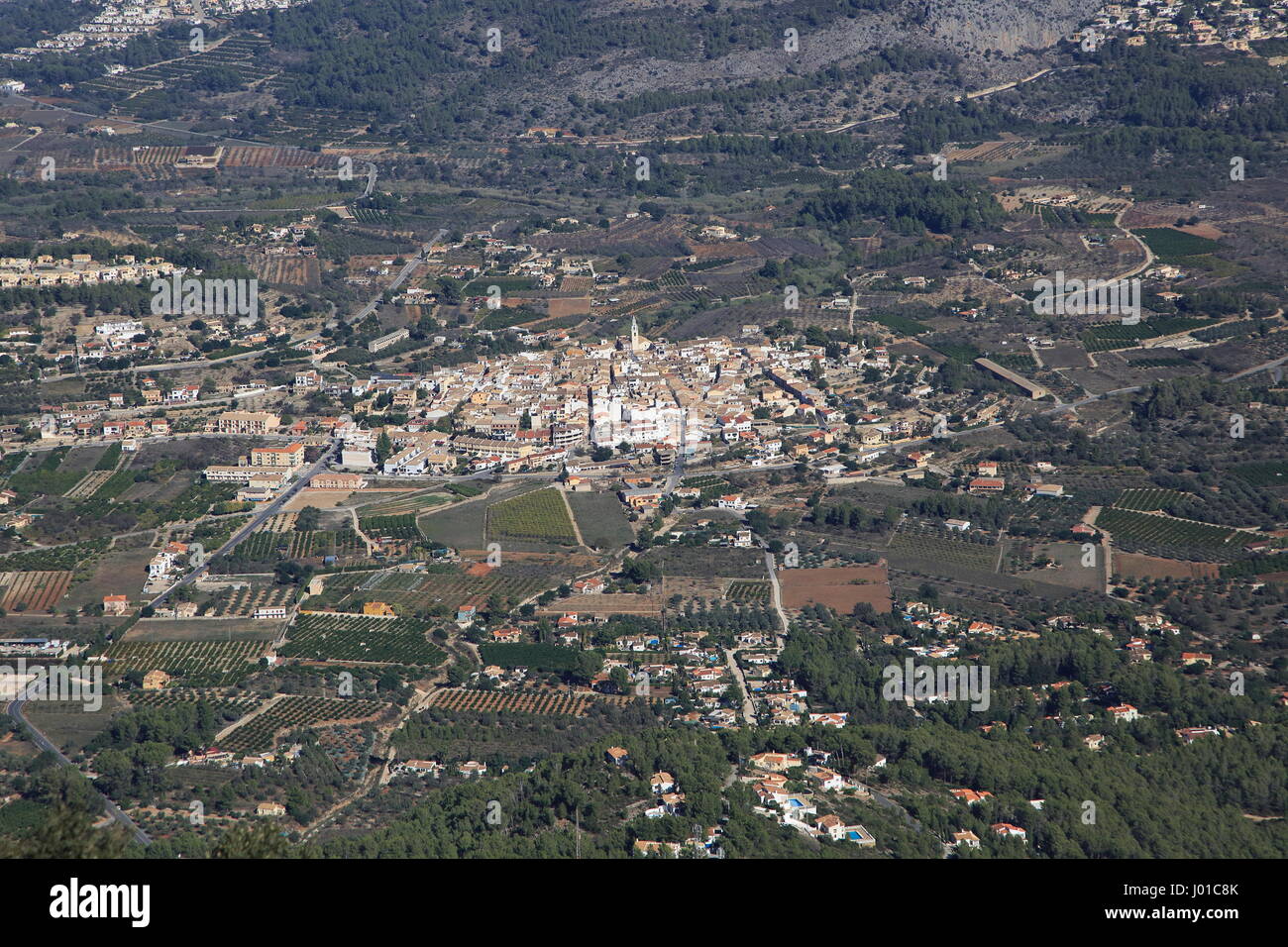 Raised view over Parcent village and Pop Valley, La Marina Alta ...