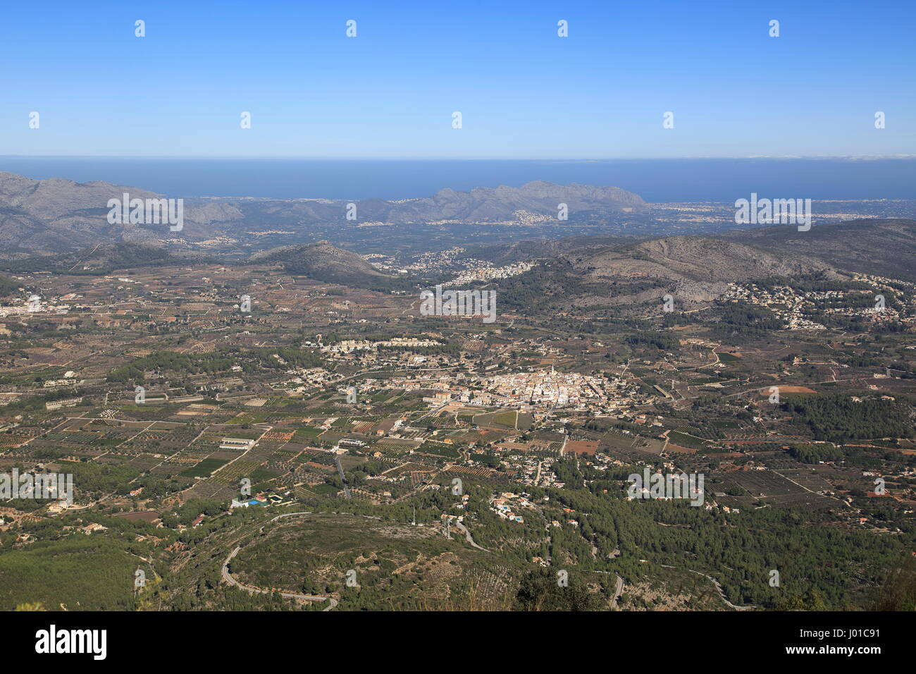 Raised view over Parcent village and Pop Valley, La Marina Alta ...