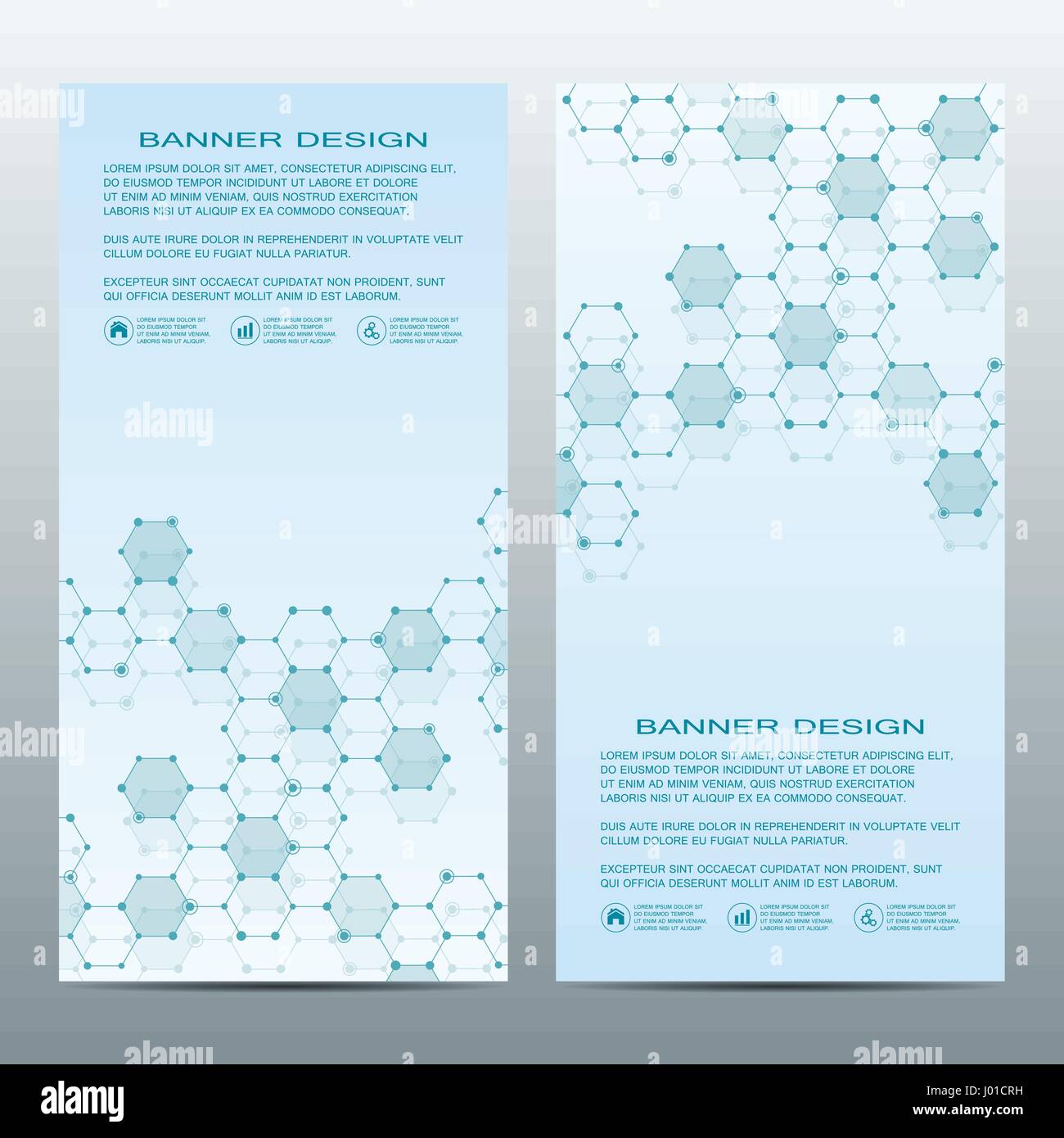 Two of modern vertical scientific banners. Molecular structure of DNA ...