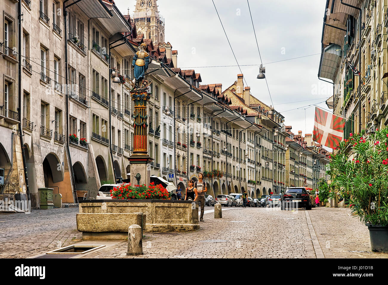 Bern, Switzerland - August 31, 2016: People at Anna Seiler fountain at ...
