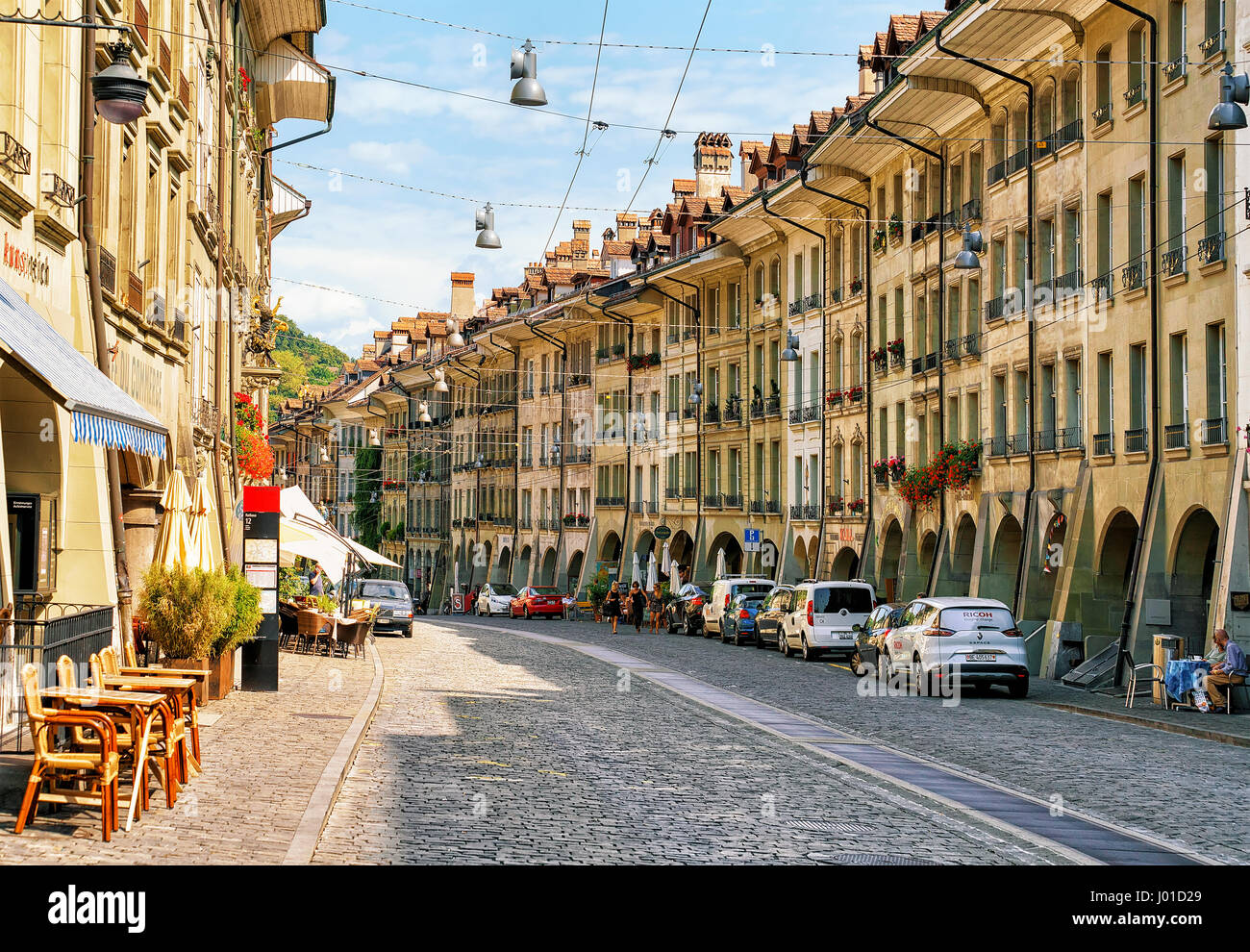 Bern, Switzerland - August 31, 2016: People at Kramgasse street with ...