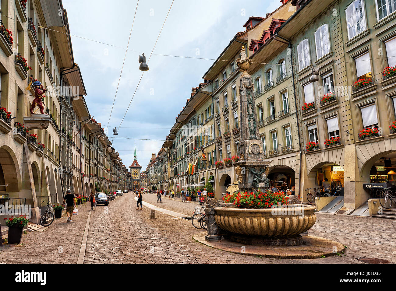 Bern, Switzerland - August 31, 2016: People at Kreuzgassbrunnen on ...
