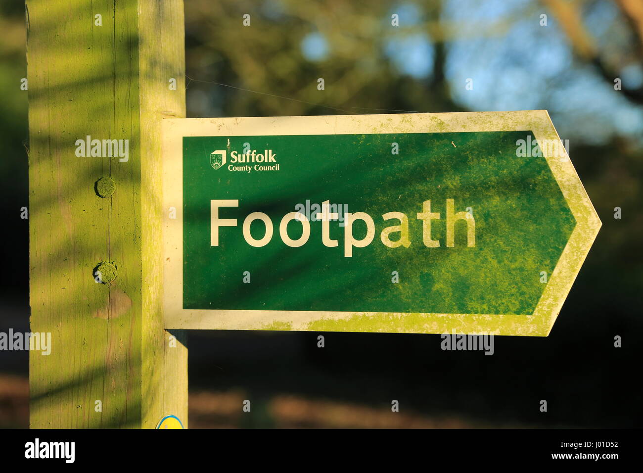 Footpath sign post Suffolk County Council, Suffolk, England, UK Stock ...