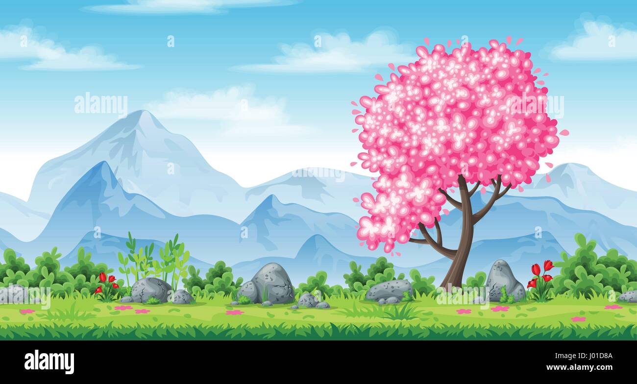 Seamless spring nature background with mountains Stock Vector Image ...