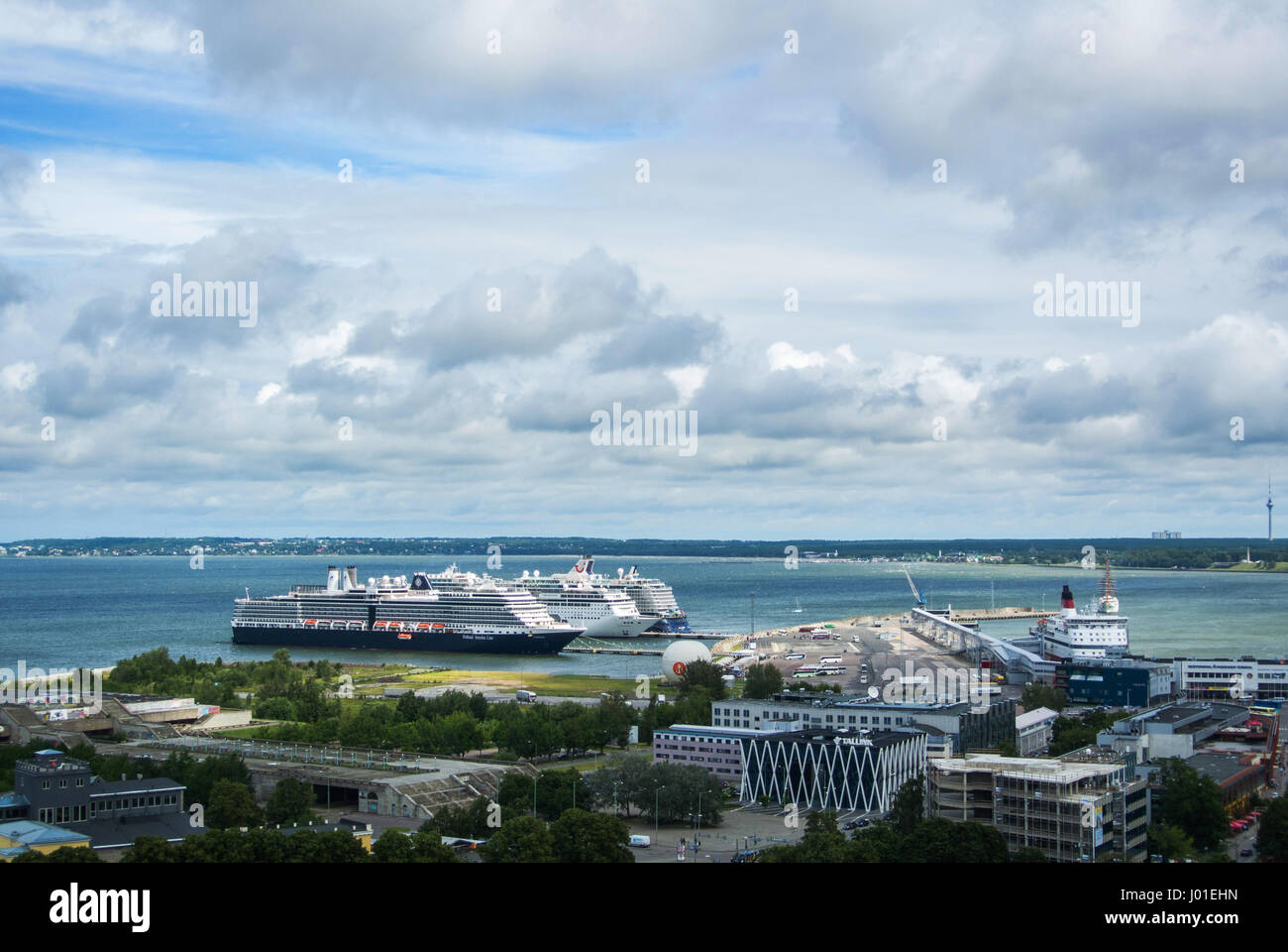 TALLINN, ESTONIA - JULY 22, 2015: Ferryboat terminal of Port of Tallinn ...
