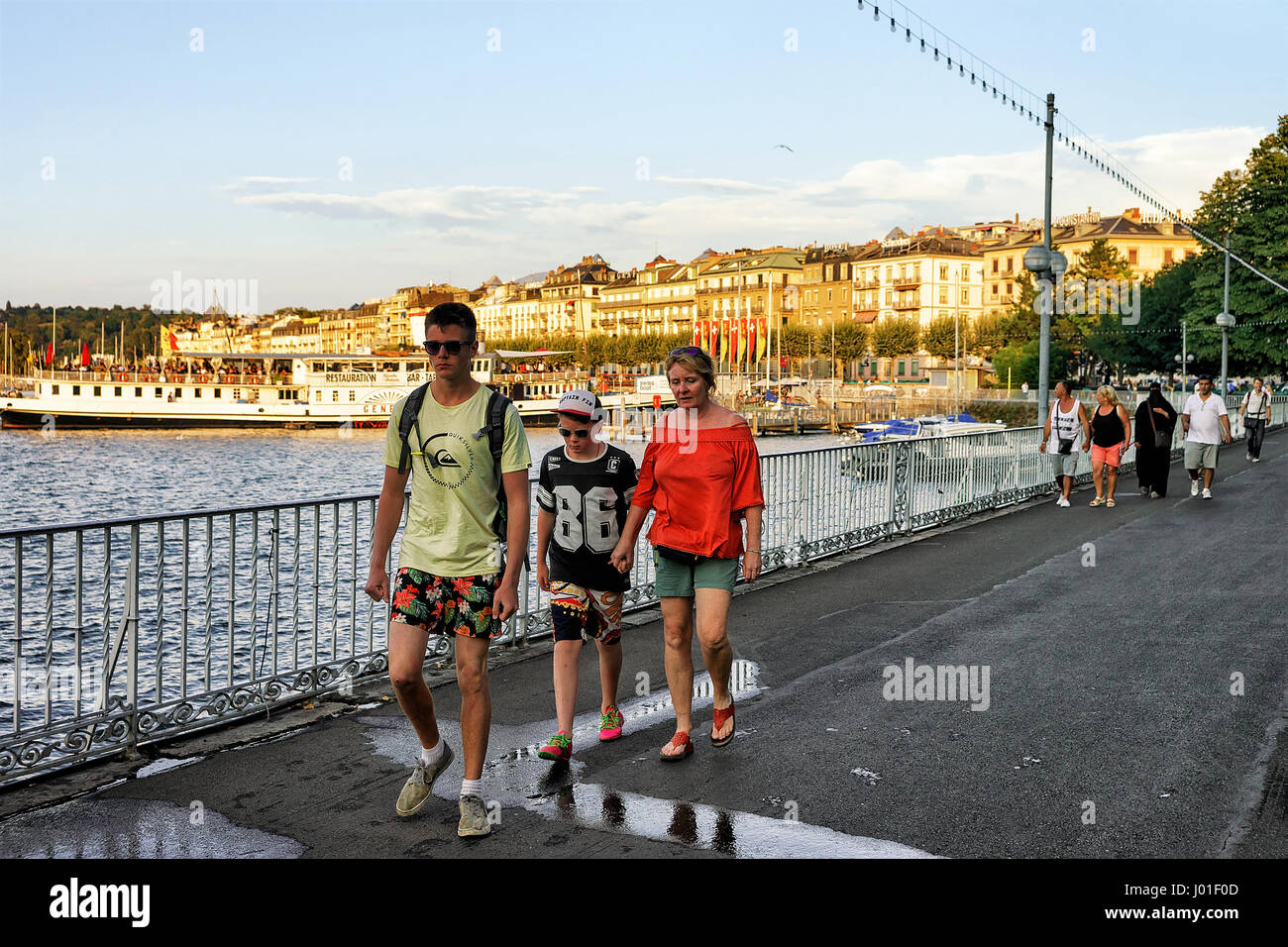 Geneva, Switzerland - August 30, 2016: People at the embankment of ...
