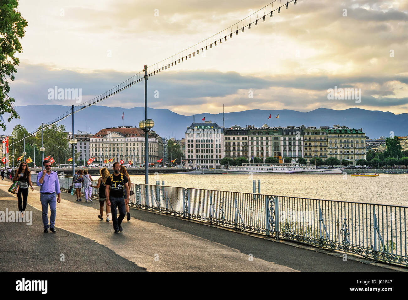 Geneva, Switzerland - August 30, 2016: People on the embankment of ...