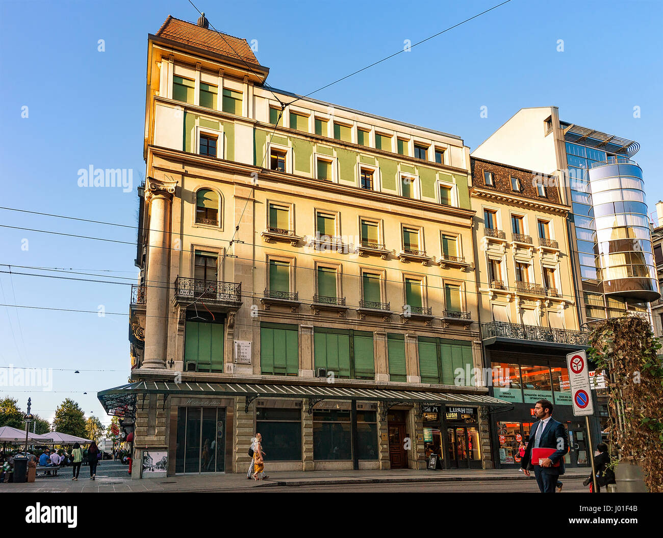 Geneva, Switzerland - August 30, 2016: People passing by in the street ...