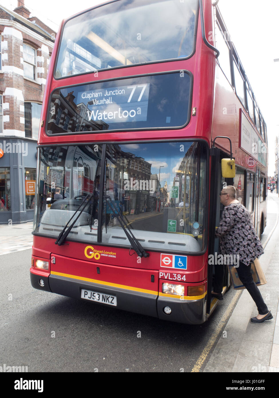 Modern red bus Clapham Junction London Stock Photo - Alamy