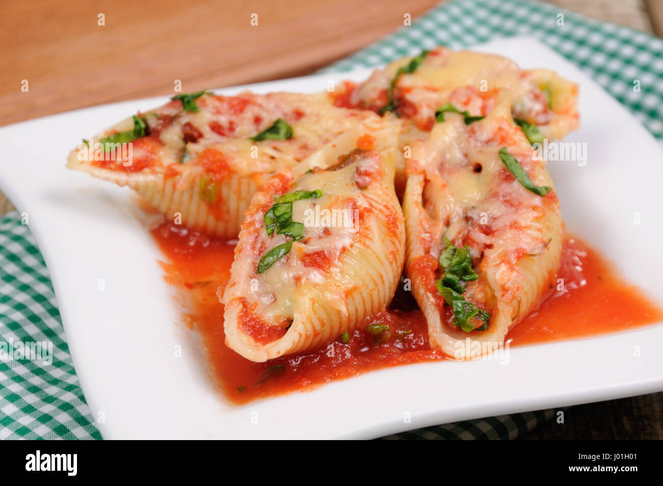 pasta conchiglioni shells stuffed meat mince with spinach and tomato ...