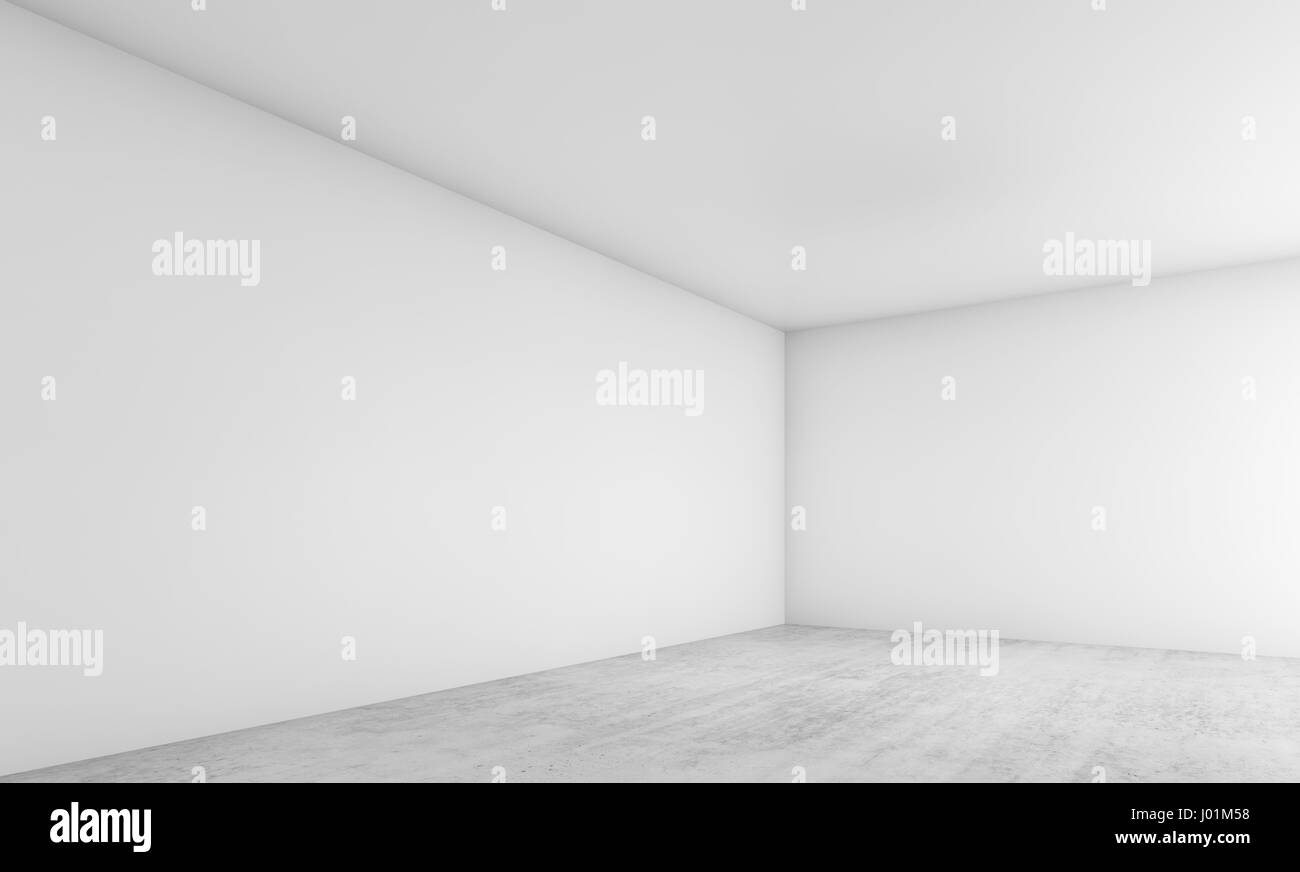 Abstract empty interior background, white walls and concrete floor, cg ...