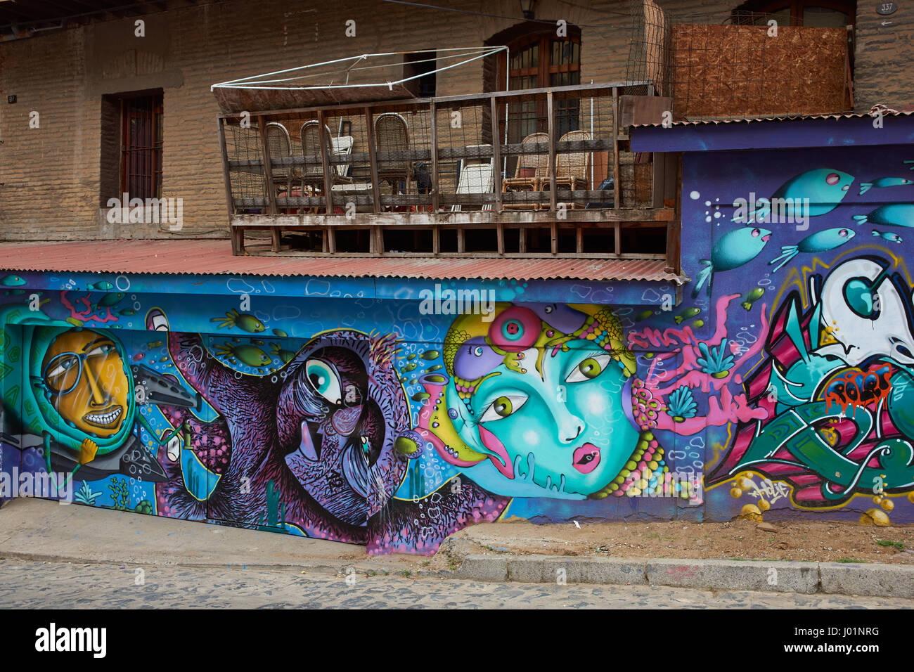 Colourful urban art decorating buildings in the UNESCO World Heritage ...