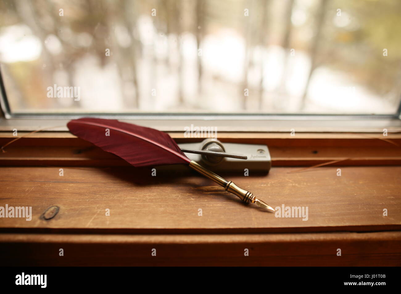 Feather quill on windowsill Stock Photo - Alamy