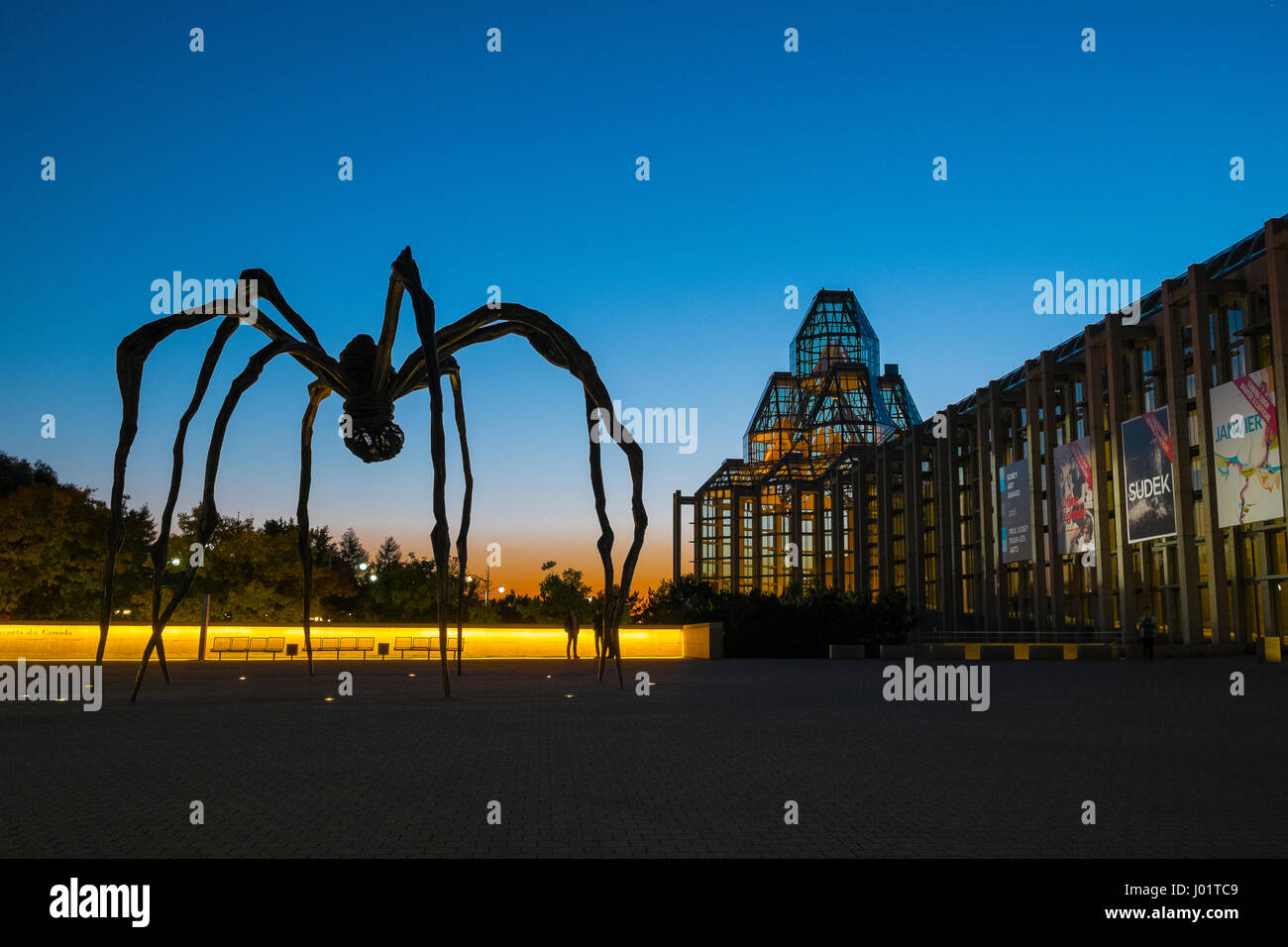 Twilight view outside the National Gallery in Ottawa, Canada, showing ...