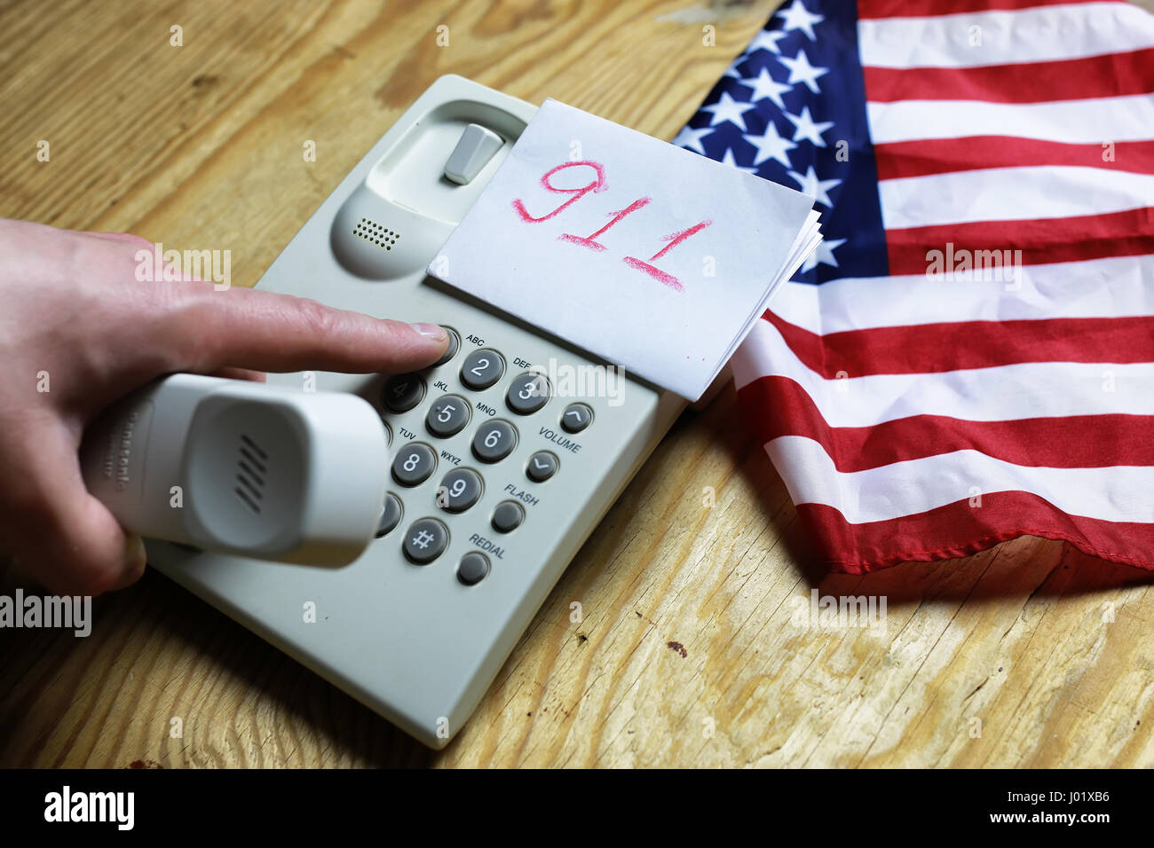 telephone domestic on wooden background concept of 911 emergency Stock ...