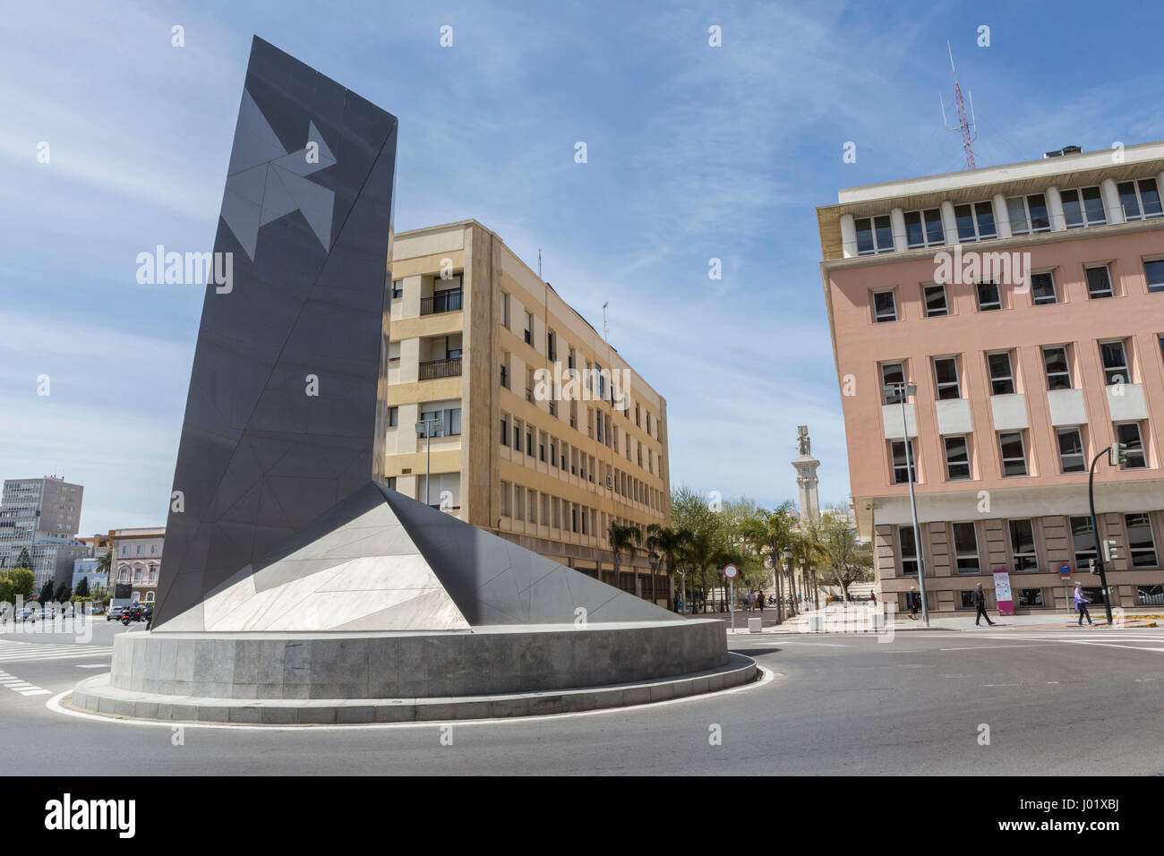 Monument at roundabout near the entrance to the port of cadiz, in the ...