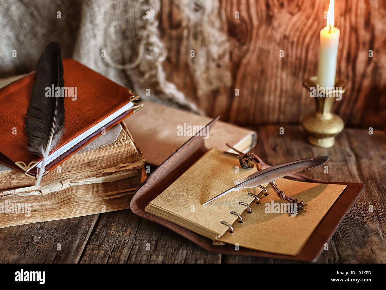 feather and book novel close to the a candle Stock Photo - Alamy