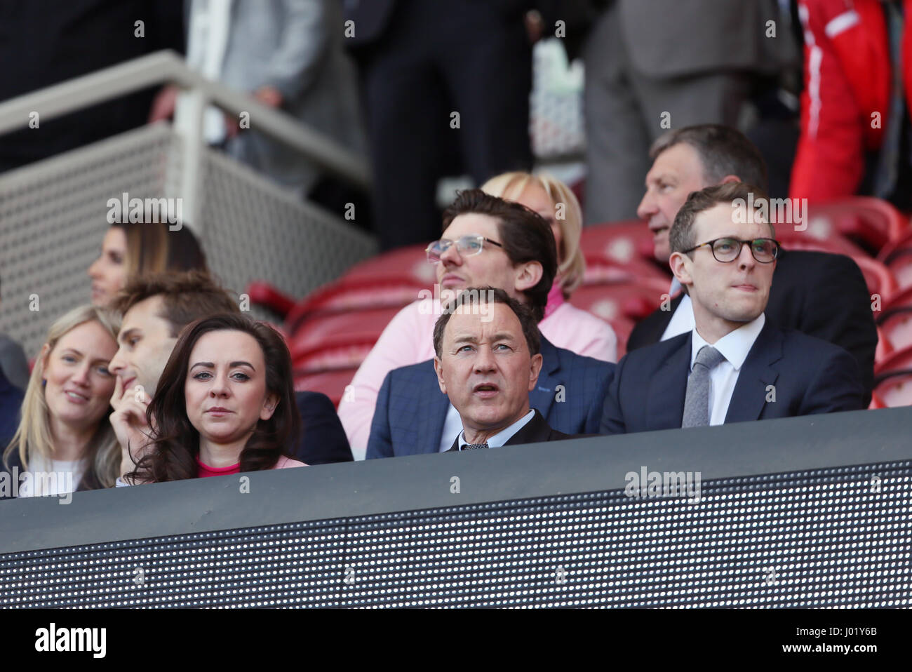 Middlesbrough chairman Steve Gibson (centre) in the stands during the ...