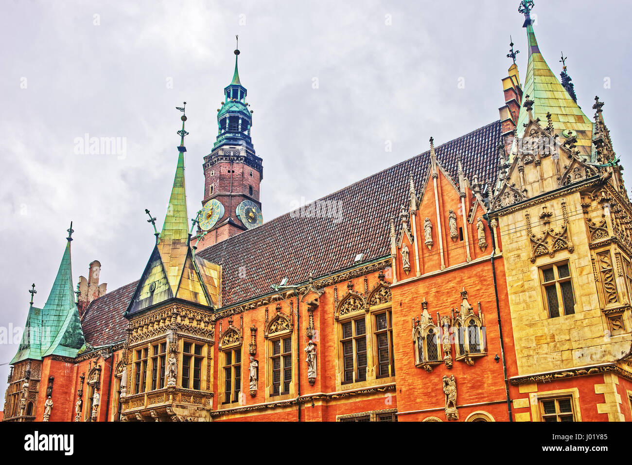 Clock tower of Old Town Hall at the Market Square in Wroclaw, Poland ...