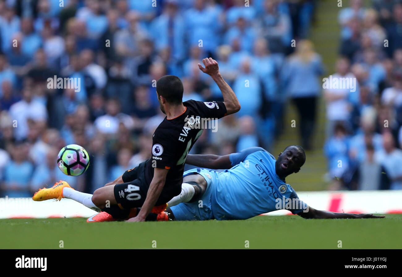 Manchester City's Yaya Toure challenges Hull City's Evandro Goebel ...