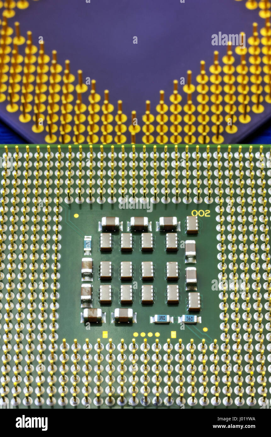 Technological background with blue computer motherboard and central ...