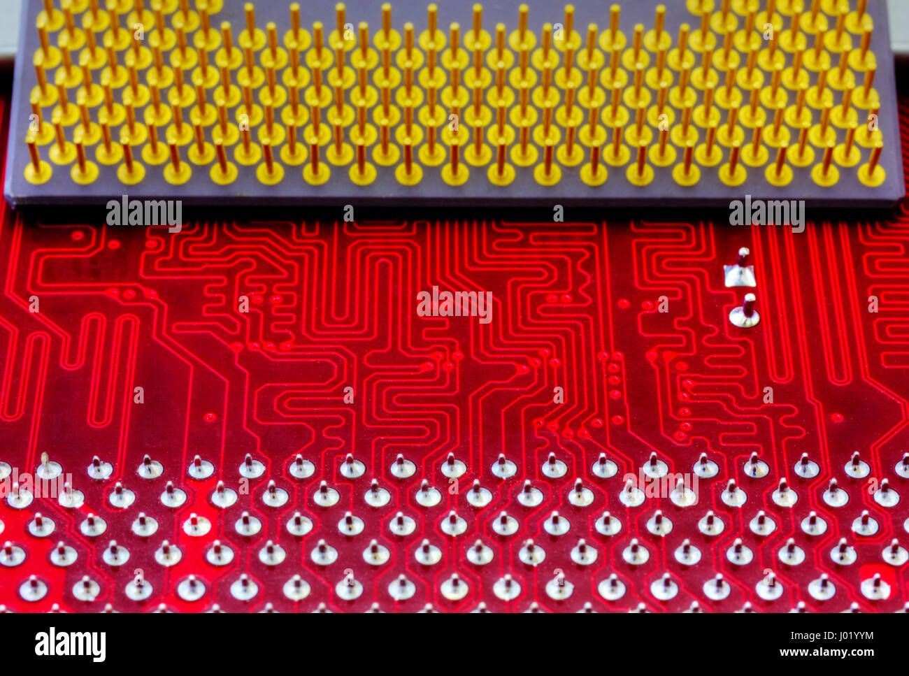 Technological background with red computer motherboard closeup Stock ...