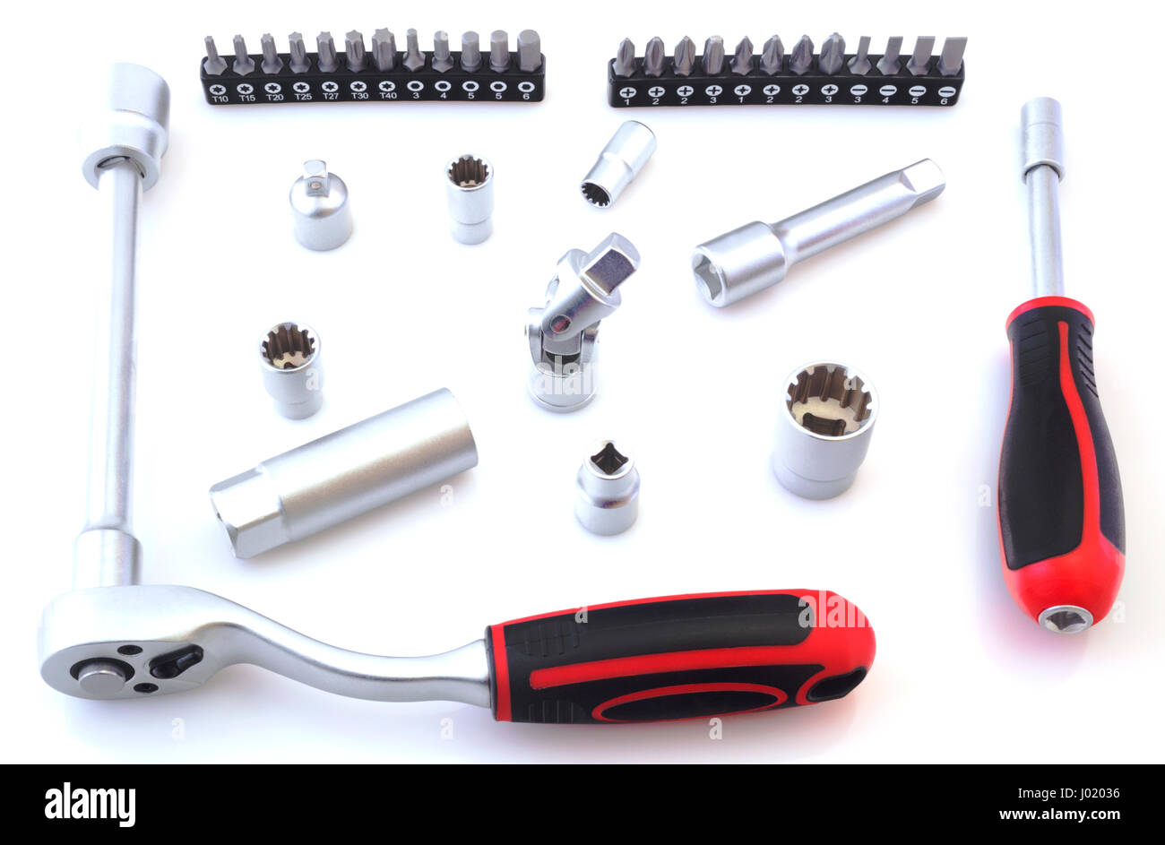 Mechanical bit tool set isolated on white background Stock Photo - Alamy
