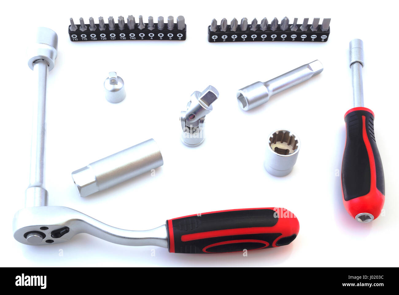 Mechanical bit tool set isolated on white background Stock Photo - Alamy