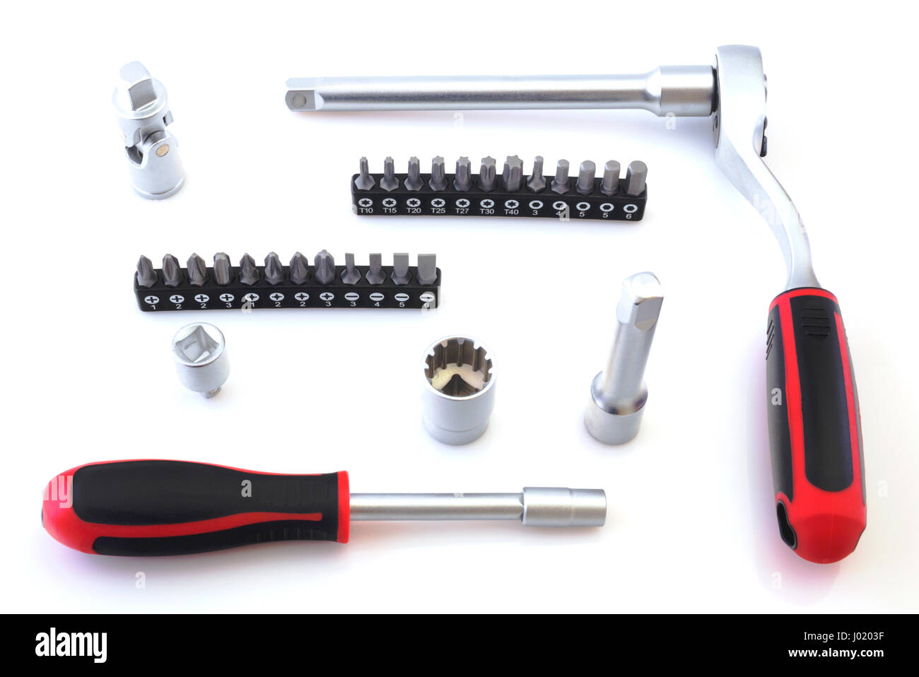 Mechanical bit tool set isolated on white background Stock Photo - Alamy