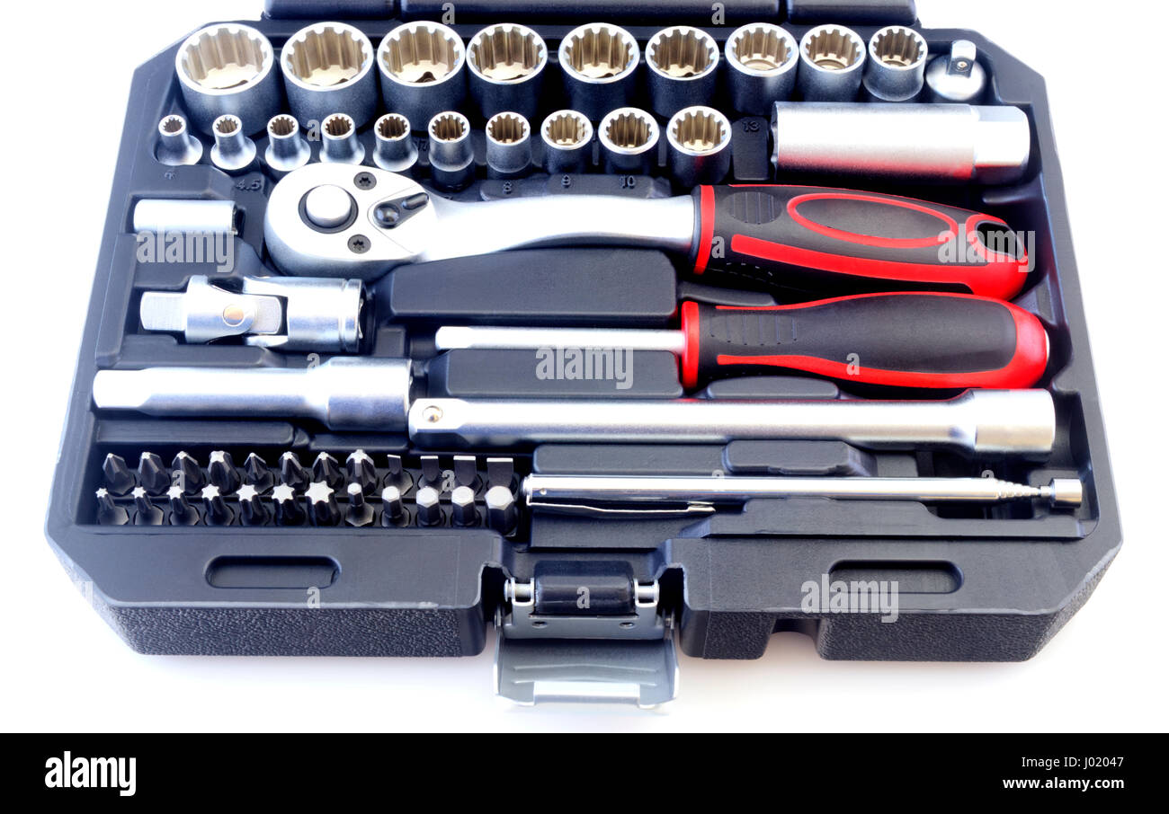 Mechanical bit tool set isolated on white background Stock Photo - Alamy