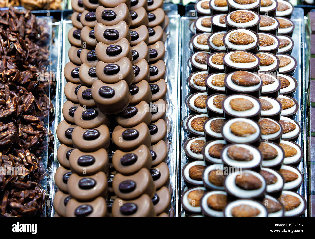 Selection of Swiss chocolate sweets with almonds Stock Photo - Alamy