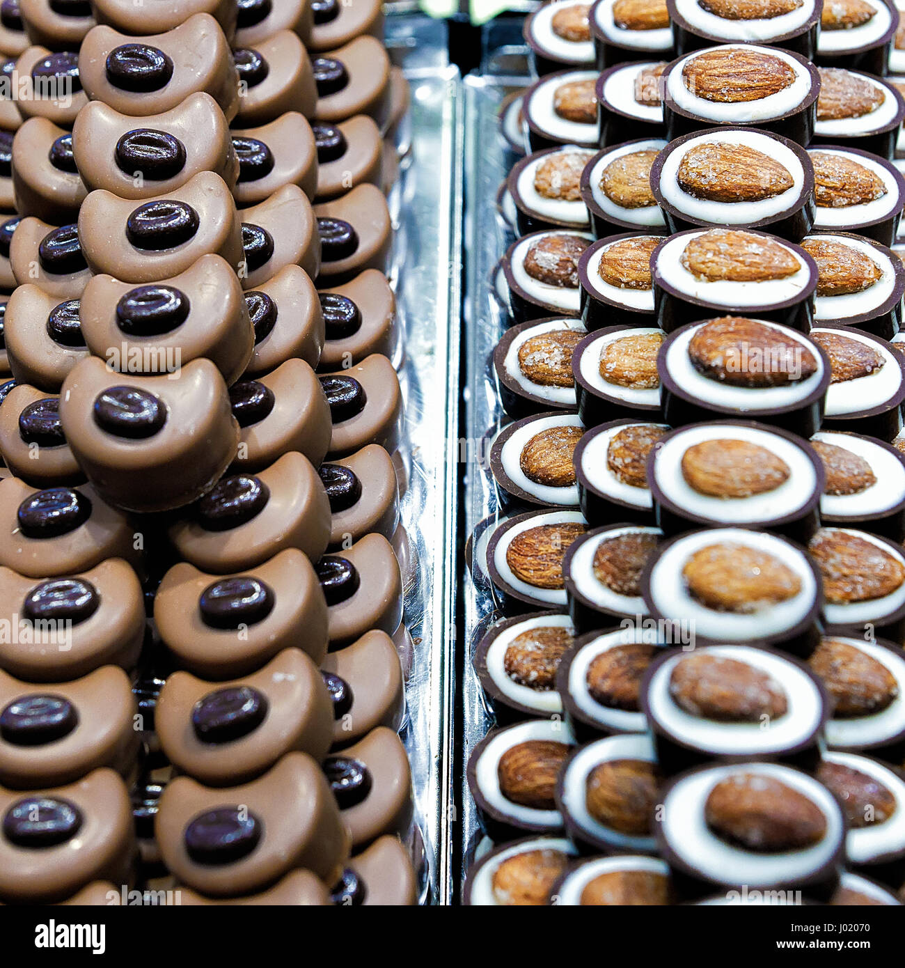 Selection of Swiss chocolate sweets with almond Stock Photo - Alamy