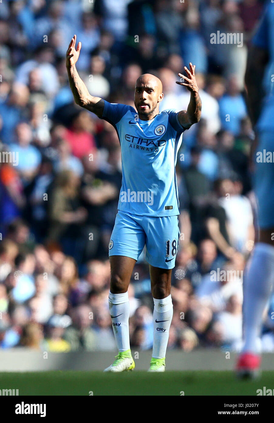 Manchester City's Fabian Delph celebrates scoring his side's third goal ...