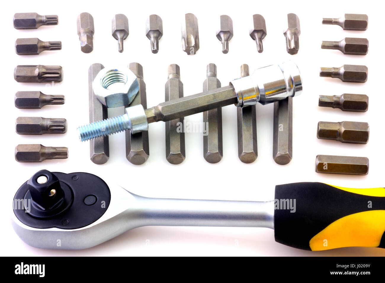 Mechanical bit tool set isolated on white background Stock Photo - Alamy
