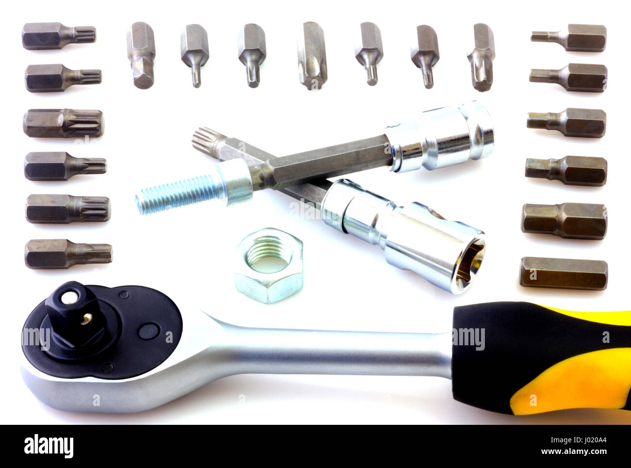 Mechanical bit tool set isolated on white background Stock Photo - Alamy