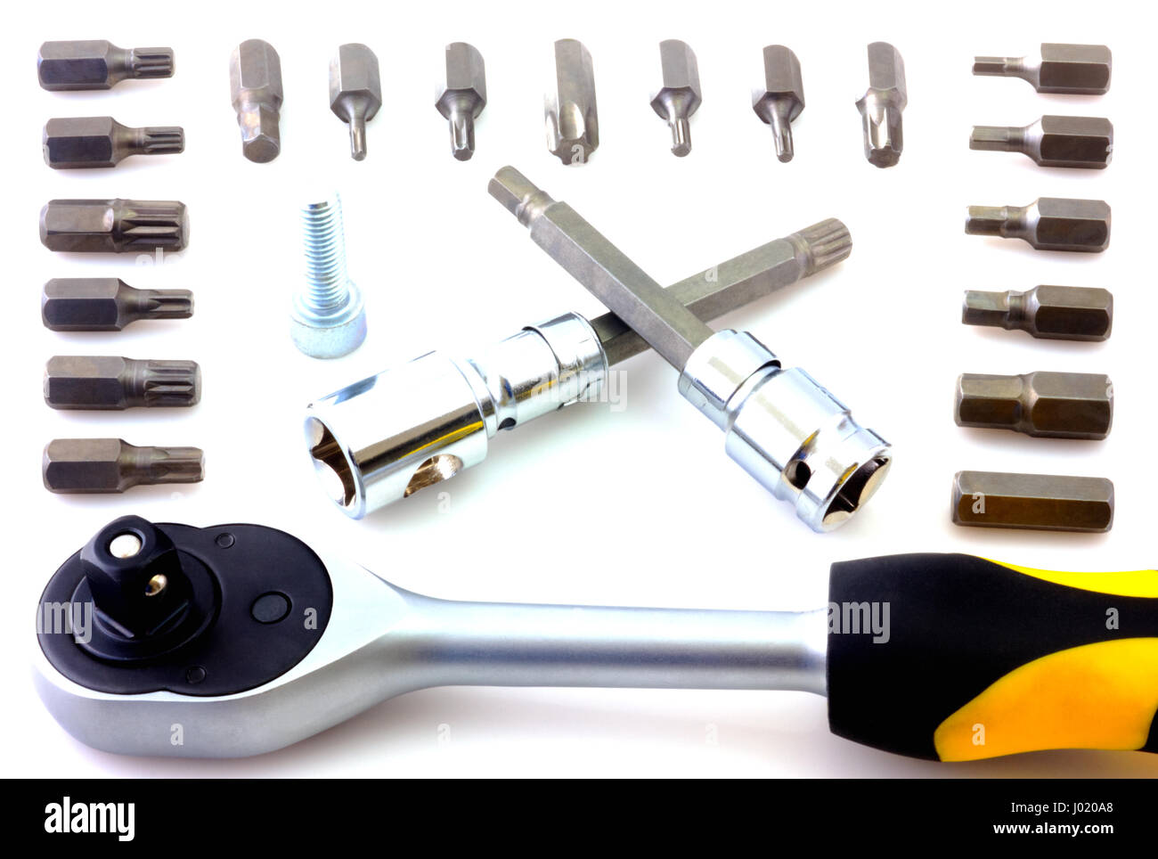 Mechanical bit tool set isolated on white background Stock Photo - Alamy
