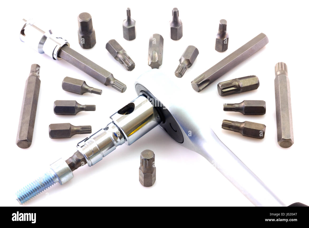 Mechanical bit tool set isolated on white background Stock Photo - Alamy