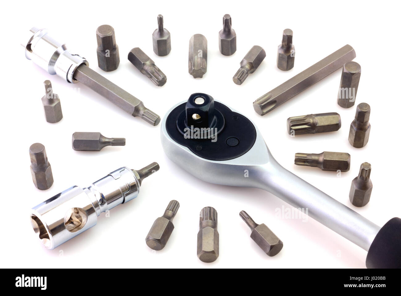 Mechanical bit tool set isolated on white background Stock Photo - Alamy