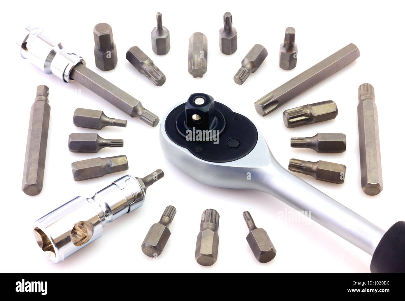 Mechanical bit tool set isolated on white background Stock Photo - Alamy