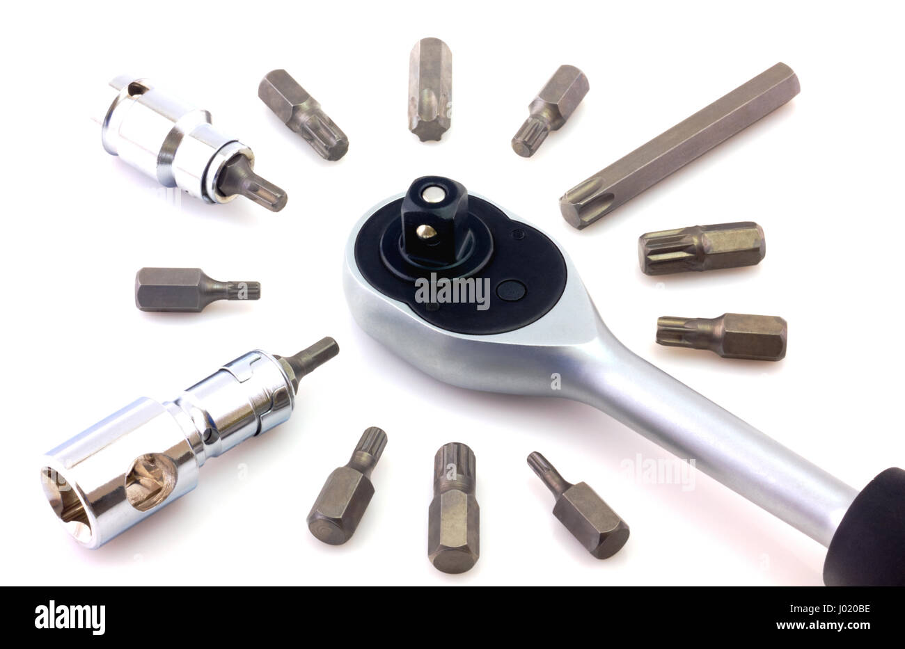 Mechanical bit tool set isolated on white background Stock Photo - Alamy