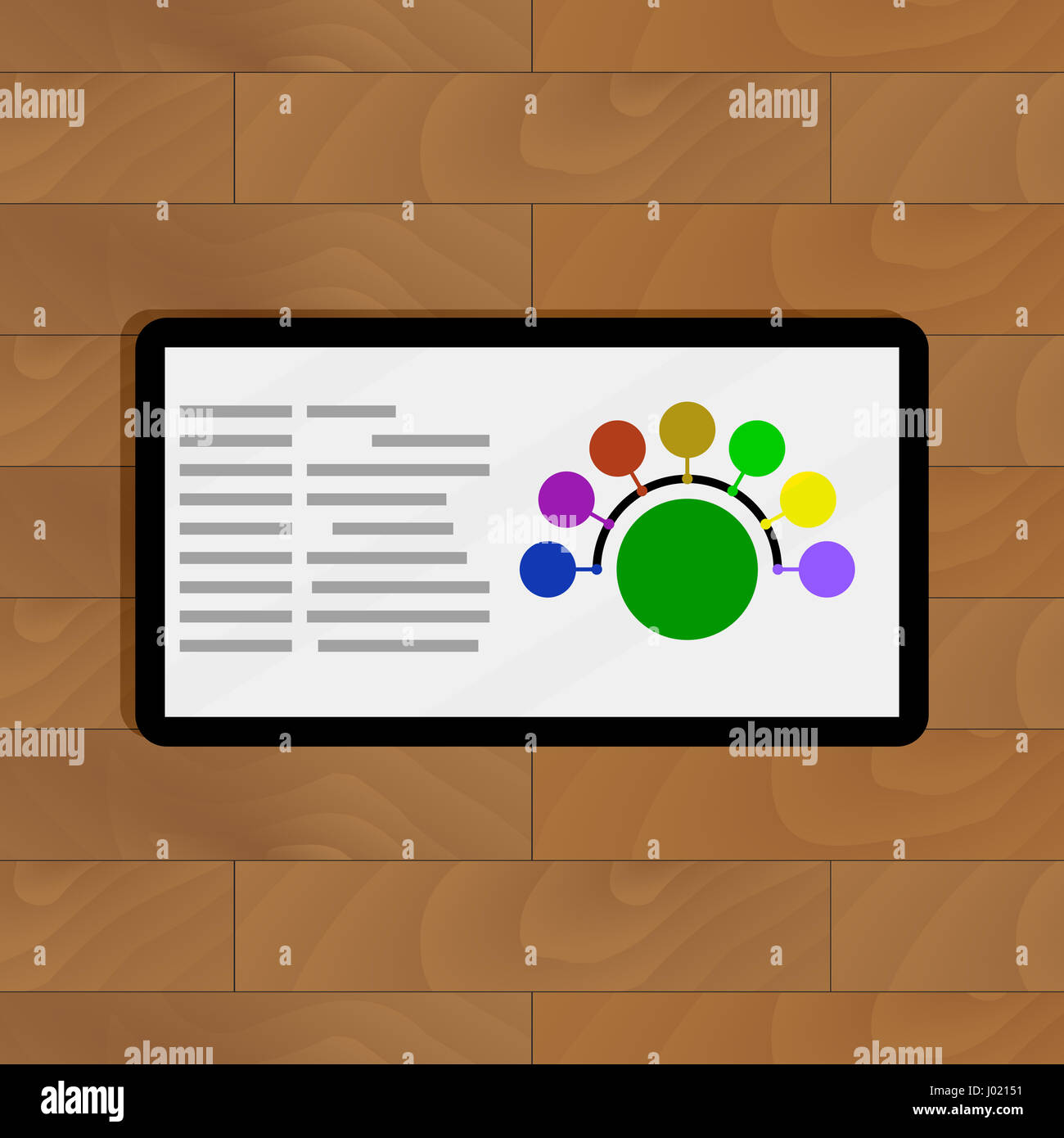 Round color chart on tablets screen. Connection diagram information ...