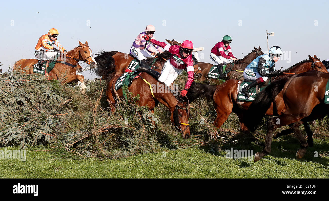 Measureofmydreams (centre) and jockey Donagh Meyler take a fall during ...